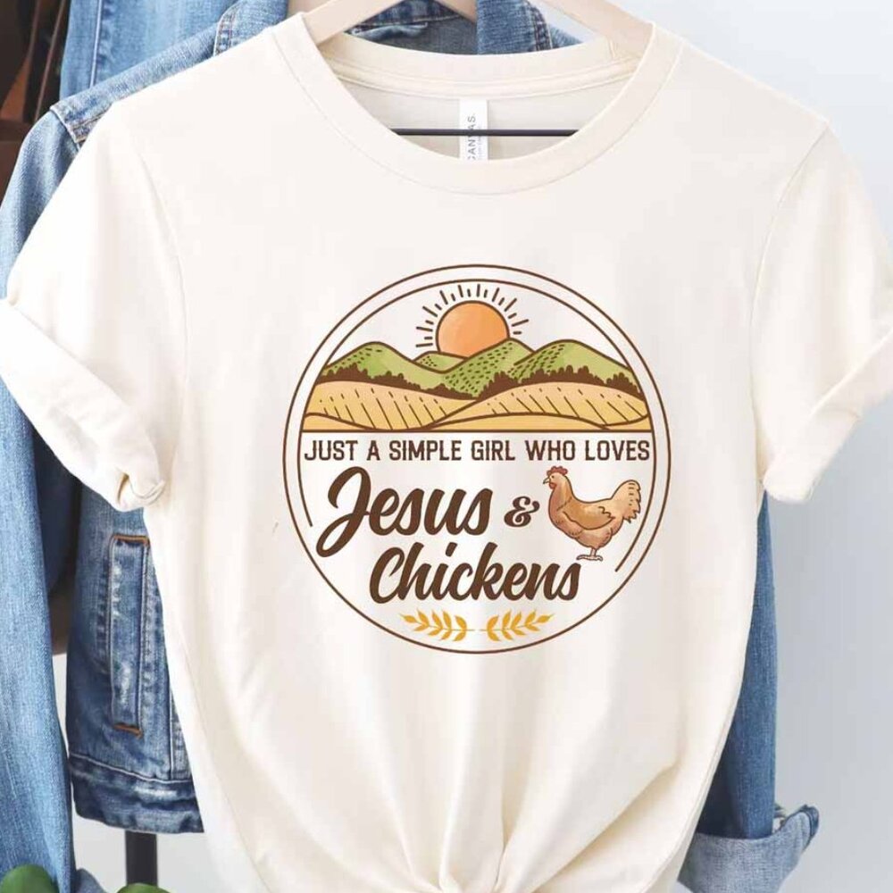 Jesus And Chickens T-Shirt, Chicken Lover Shirt, Gift… - Gem